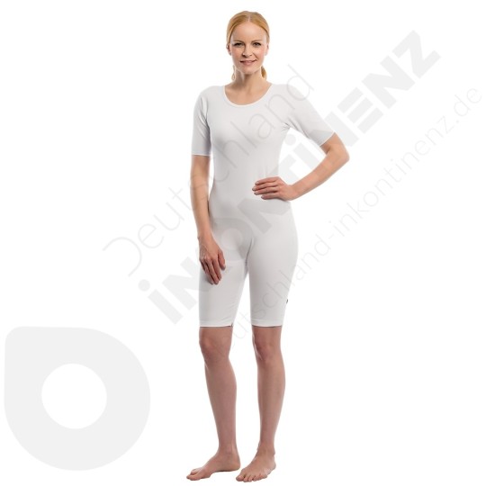 Suprima Kurze Ärmel weiß Bodysuit mit Reißverschluss - LARGE